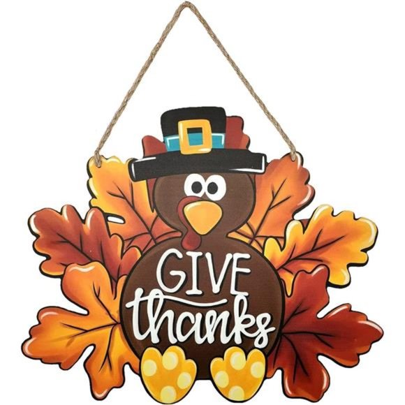 Accents | Give Thanks Sign Turkey Front Door Decor Thanksgiving Day ...